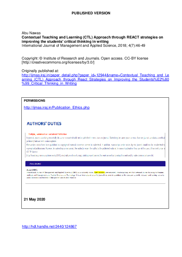 Pdf Published Version Abu Nawas Contextual Teaching And Learning Ctl Approach Through React