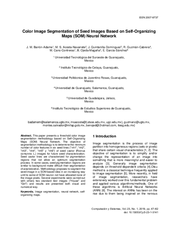 Pdf Color Image Segmentation Of Seed Images Based On Self Organizing