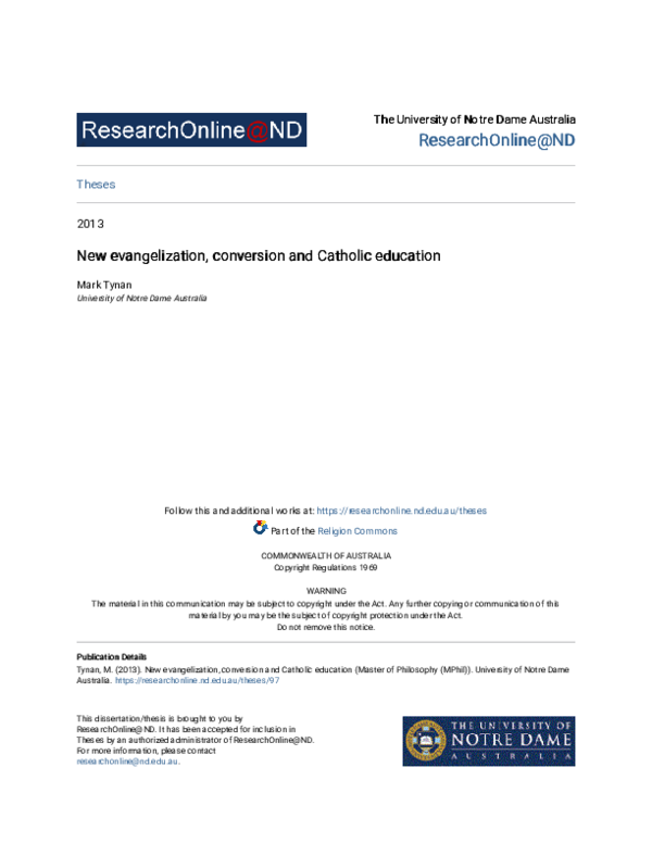 (PDF) New evangelization, conversion and Catholic education