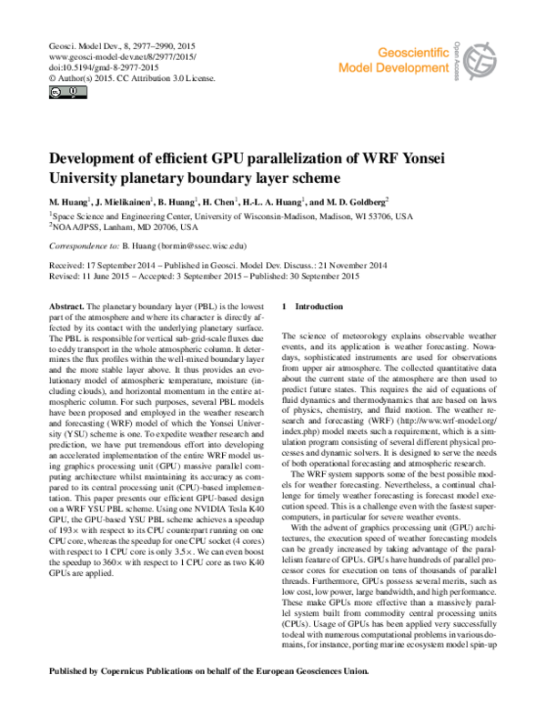 Pdf Development Of Efficient Gpu Parallelization Of Wrf Yonsei University Planetary Boundary