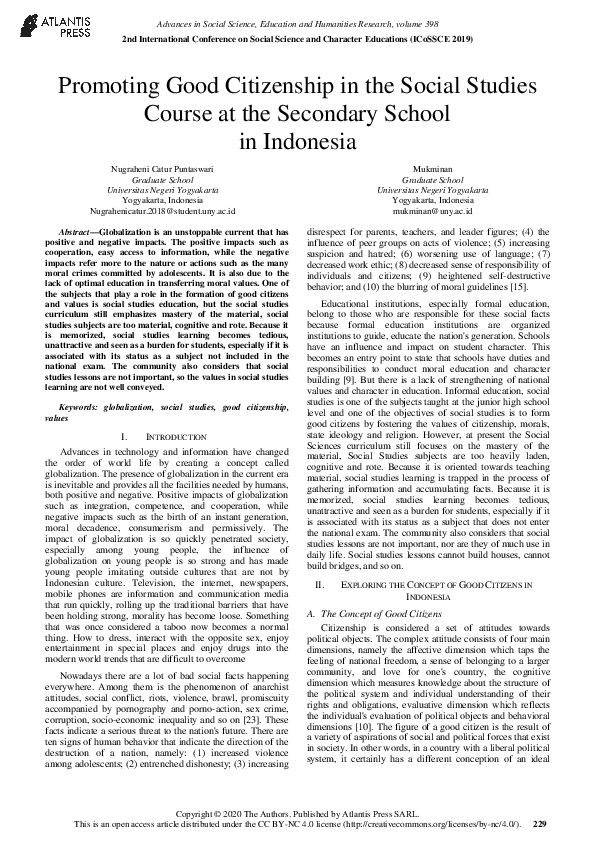 (PDF) Promoting Good Citizenship in the Social Studies Course at the ...