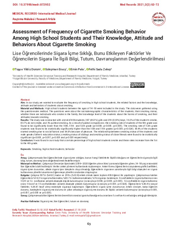(PDF) Assessment of Frequency of Cigarette Smoking Behavior among High ...
