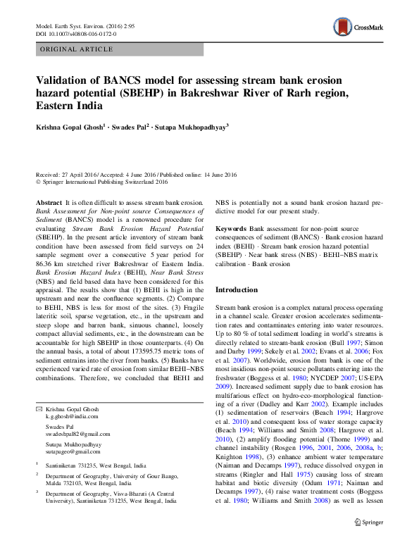 (PDF) Validation of BANCS model for assessing stream bank erosion ...