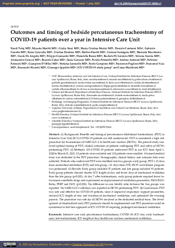 (PDF) Outcomes and Timing of Bedside Percutaneous Tracheostomy of COVID ...
