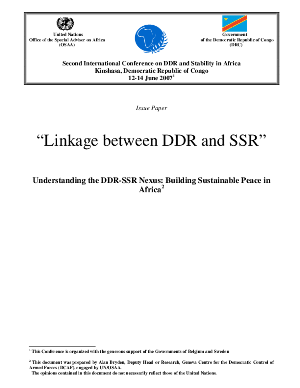 (PDF) “ Linkage between DDR and SSR ” Understanding the DDR-SSR Nexus : Building Sustainable ...
