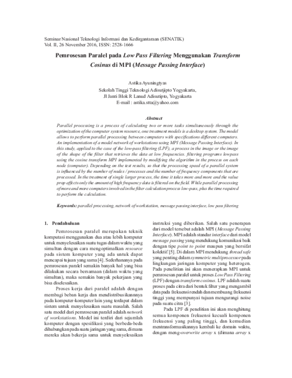 (PDF) Pemrosesan Paralel pada Low Pass Filtering Menggunakan Transform Cosinus di MPI (Message ...