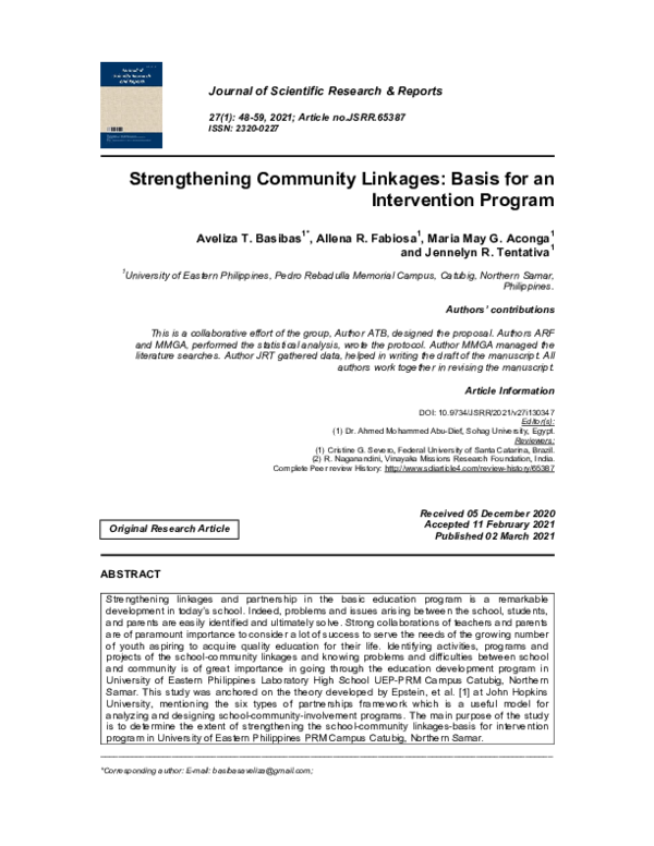 (PDF) Strengthening Community Linkages: Basis for an Intervention Program