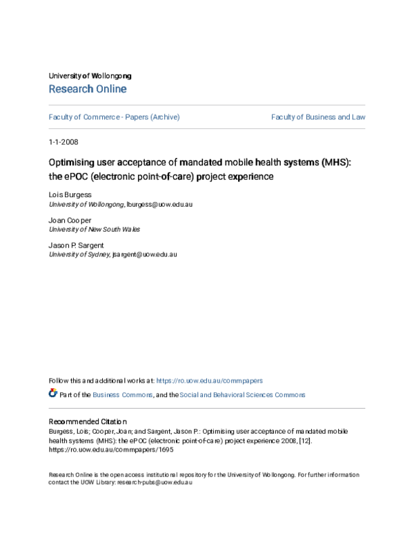 (PDF) Optimising User Acceptance of Mandated Mobile Health Systems (MHS ...