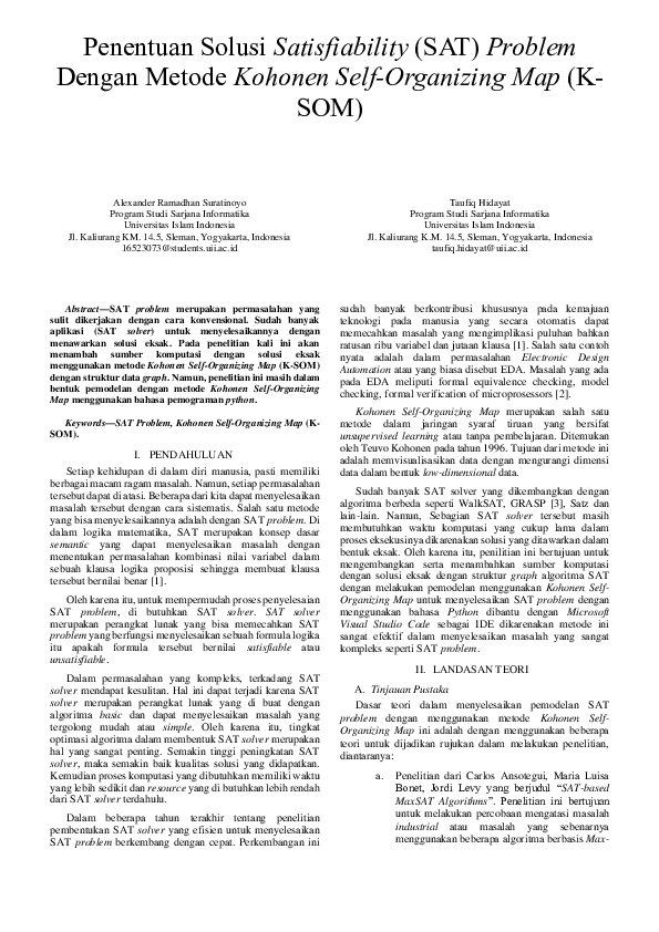 (PDF) Penentuan Solusi Satisfiability (SAT) Problem Dengan Metode ...