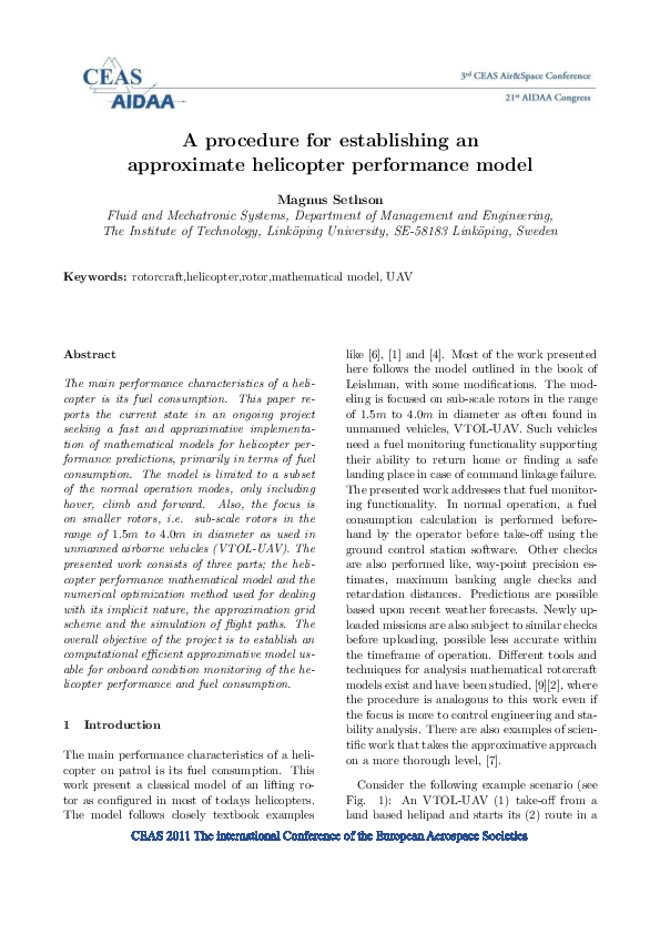 (PDF) A procedure for establishing an approximate helicopter ...