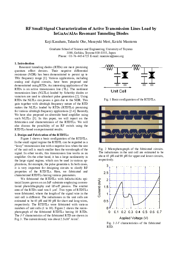 (PDF) RF Small Signal Characterization of Active Transmission Lines ...