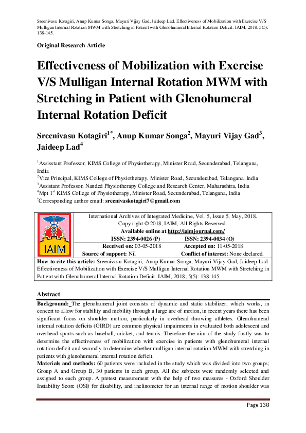 (PDF) Effectiveness of Mobilization with Exercise V / S Mulligan ...