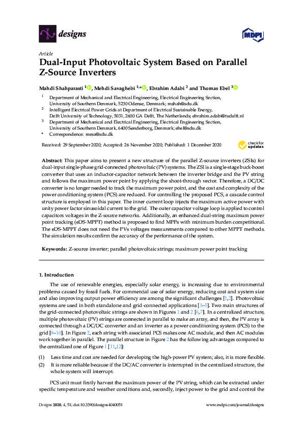 (PDF) Dual-Input Photovoltaic System Based on Parallel Z-Source Inverters