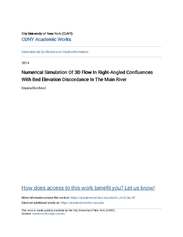 (PDF) Numerical Simulation Of 3D Flow In Right-Angled Confluences With Bed Elevation Discordance ...