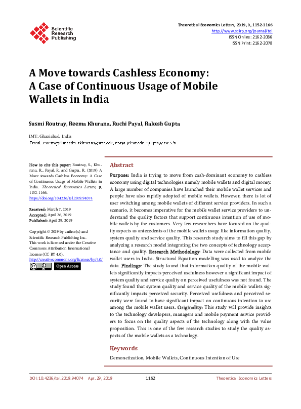 (PDF) A Move towards Cashless Economy: A Case of Continuous Usage of ...