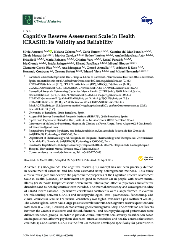 (PDF) Cognitive Reserve Assessment Scale in Health (CRASH): Its ...