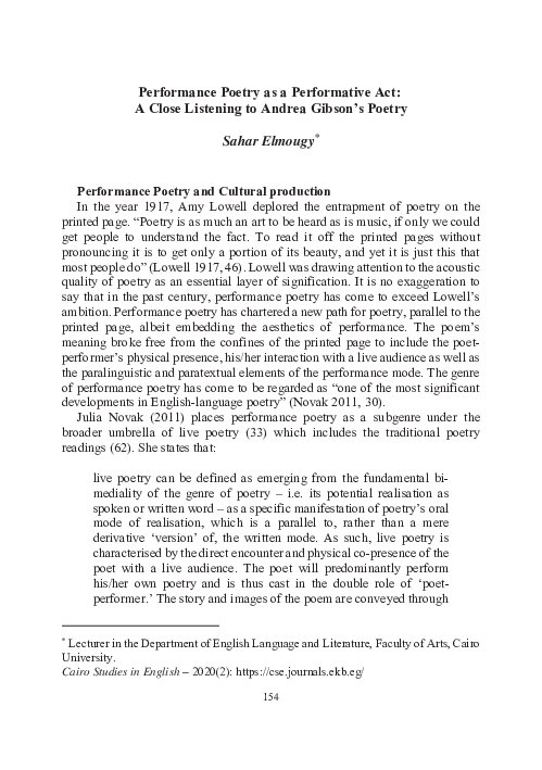 (PDF) Performance Poetry as a Performative Act: A Close Listening to ...
