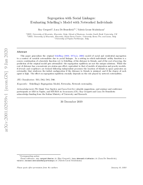 (PDF) Segregation with Social Linkages: Evaluating Schelling's Model ...