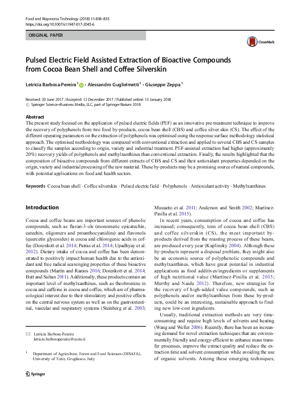 (PDF) Pulsed Electric Field Assisted Extraction of Bioactive Compounds ...
