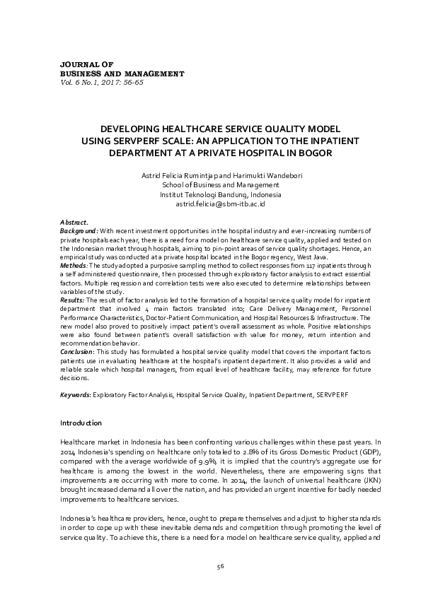 (PDF) Developing Healthcare Service Quality Model Using Servperf Scale ...