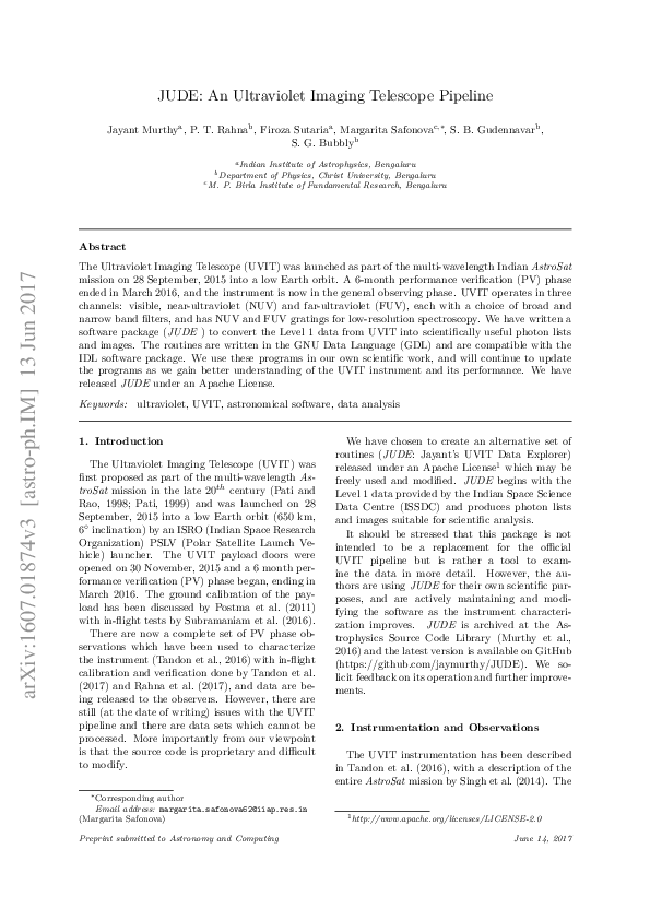 Pdf Jude An Ultraviolet Imaging Telescope Pipeline Margarita Safonova