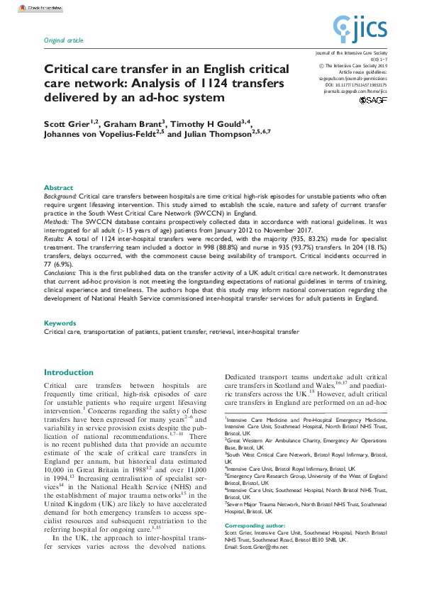 (PDF) Critical care transfer in an English critical care network ...