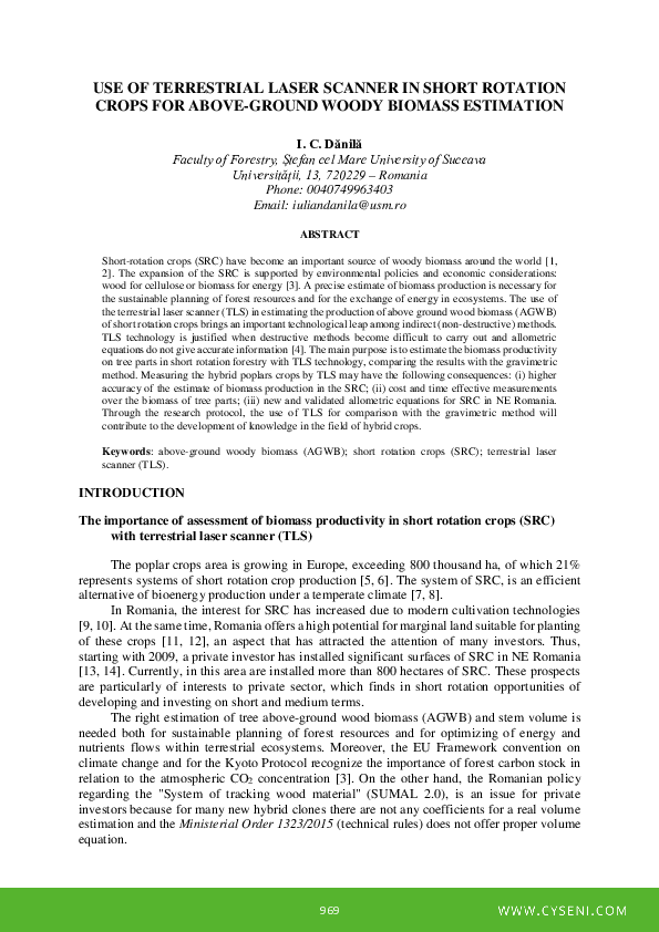(PDF) USE OF TERRESTRIAL LASER SCANNER IN SHORT ROTATION CROPS FOR ABOVE-GROUND WOODY BIOMASS ...