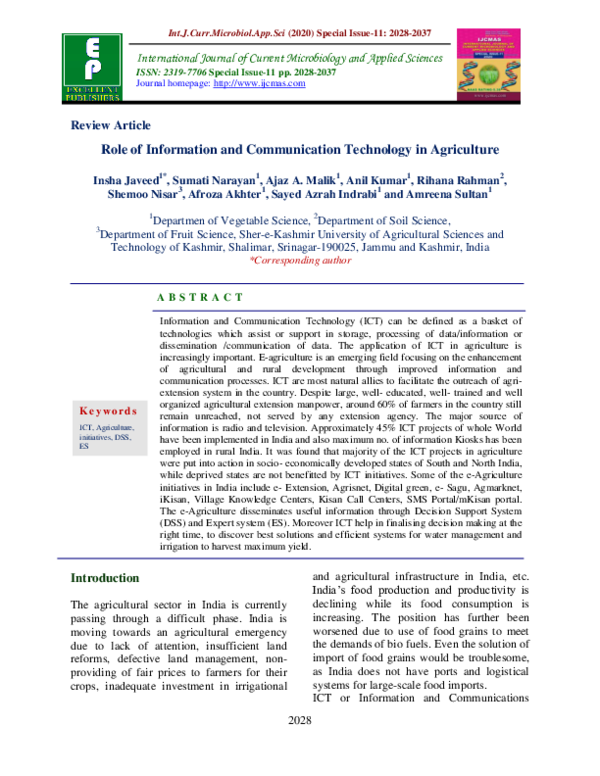 (PDF) Role of Information and Communication Technology in Agriculture