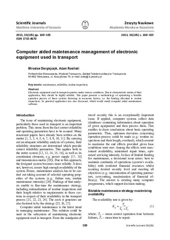 (PDF) Computer aided maintenance management of electronic equipment ...