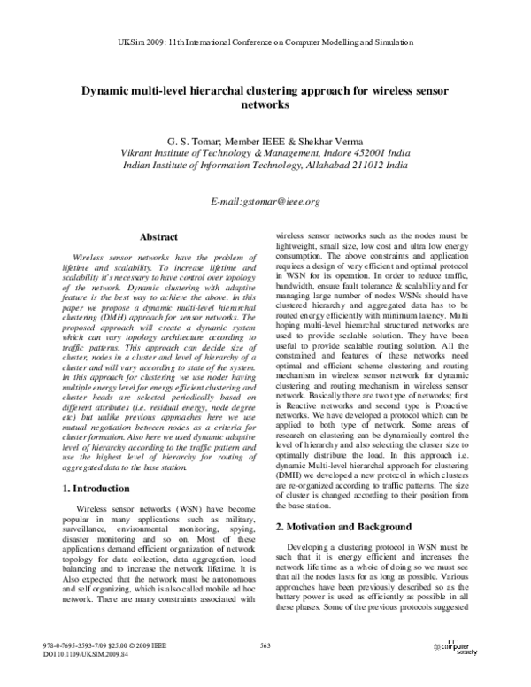 Pdf Dynamic Multi Level Hierarchal Clustering Approach For Wireless Sensor Networks