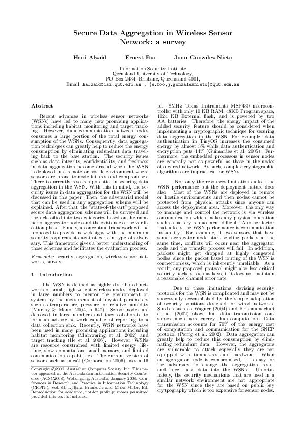(PDF) Secure data aggregation in wireless sensor networks: A comprehensive overview