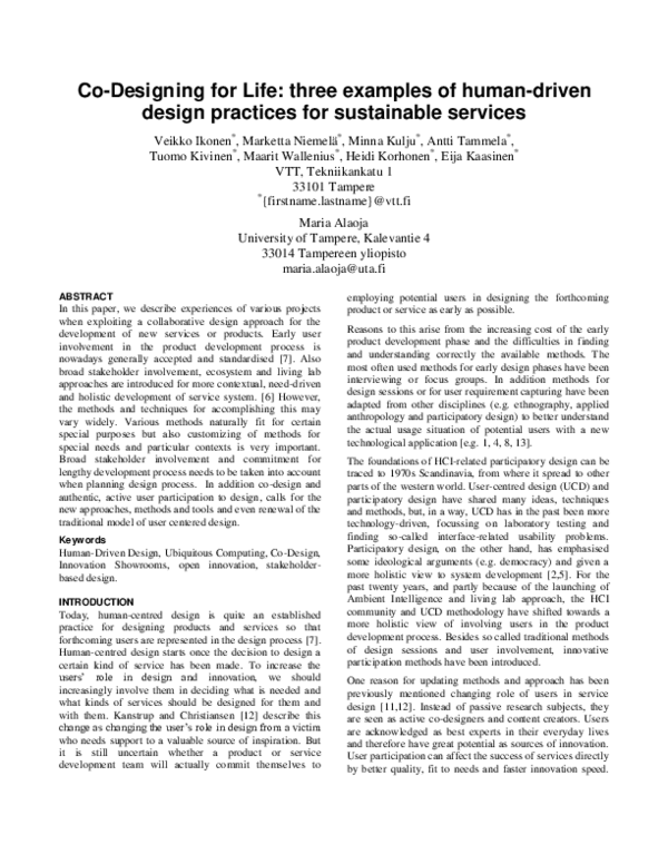 (PDF) Co-Designing for Life: three examples of human-driven design ...