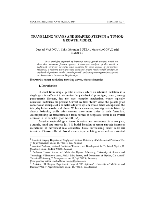 (PDF) Travelling Waves and Shapiro Steps in a Tumor-Growth Model