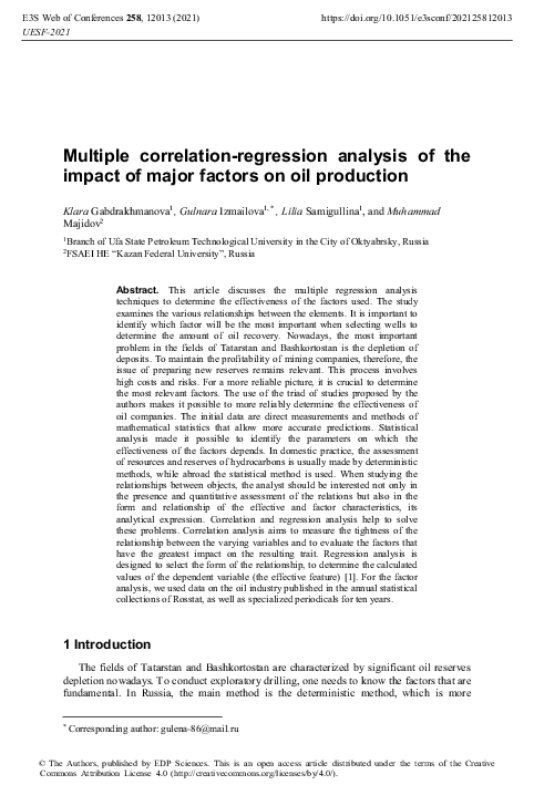 (PDF) Multiple correlation-regression analysis of the impact of major factors on oil production