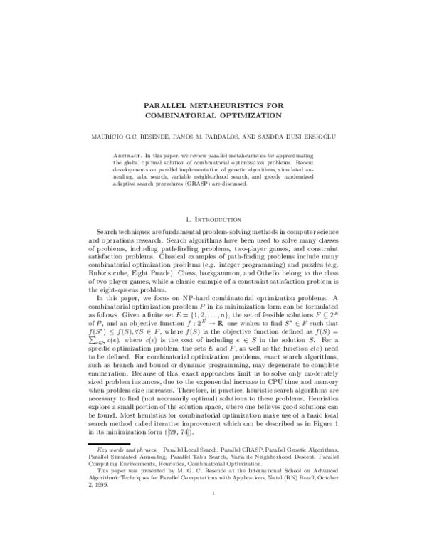 Pdf Parallel Metaheuristics For Combinatorial Optimization