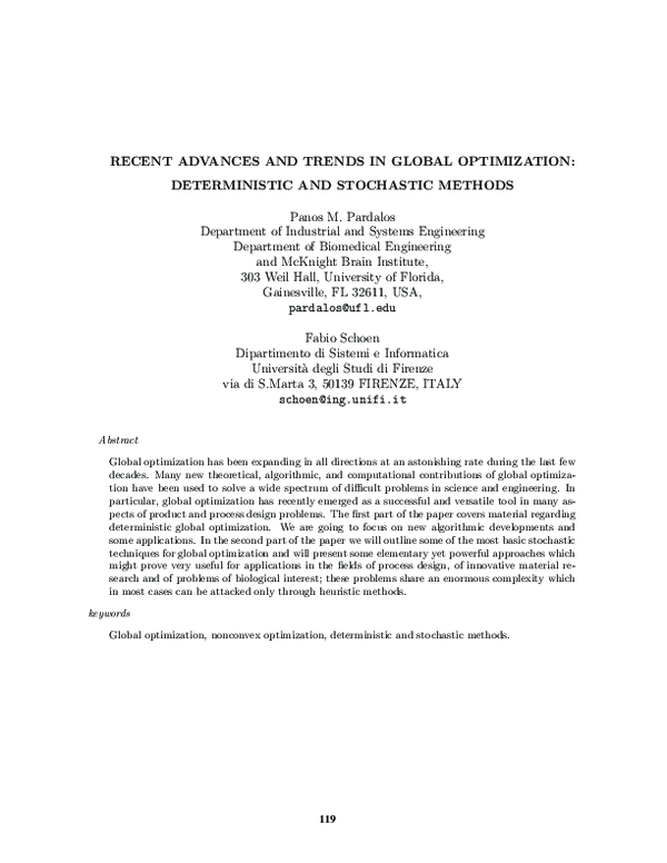 (PDF) Recent Advances and Trends in Global Optimization : Deterministic and Stochastic Methods