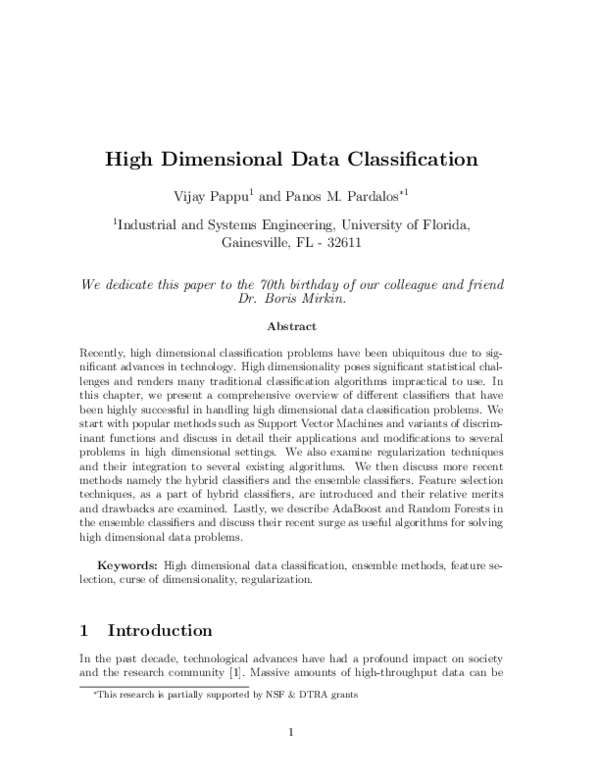 (PDF) High Dimensional Data Classification