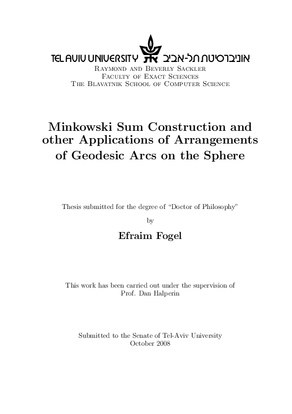 (PDF) Minkowski Sum Construction and other Applications of Arrangements of Geodesic Arcs on the ...