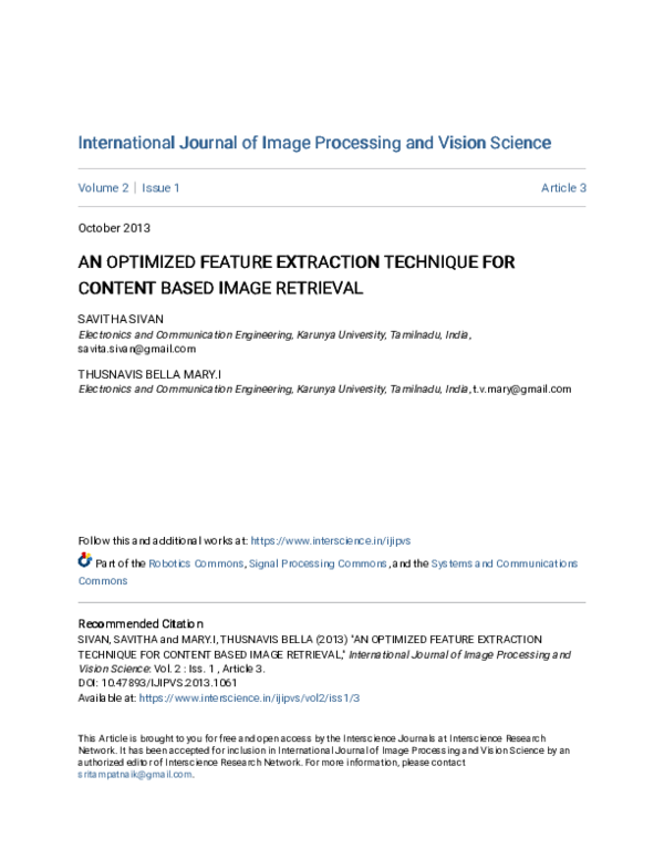 Pdf An Optimized Feature Extraction Technique For Content Based Image Retrieval