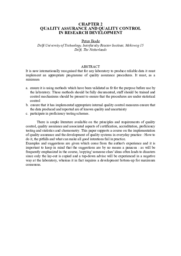 (PDF) Chapter 2 Quality Assurance and Quality Control in Research ...