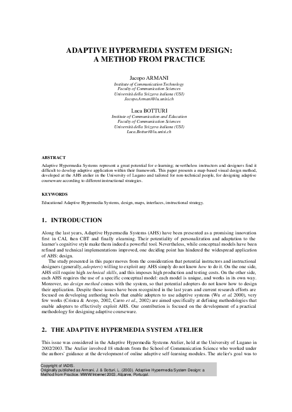 (PDF) Adaptive Hypermedia System Design: A Method From Practice