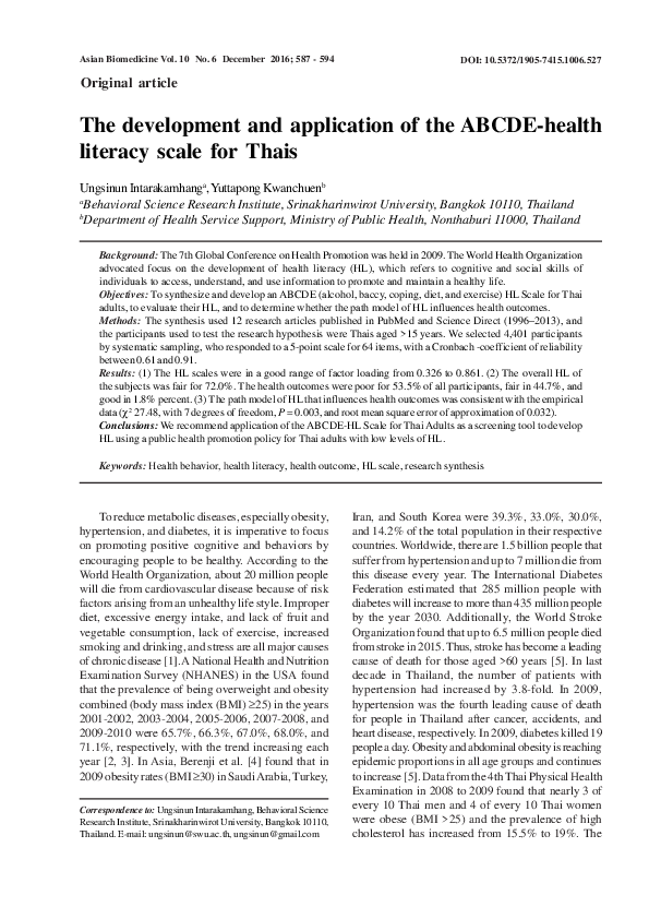 (PDF) The development and application of the ABCDE-health literacy ...