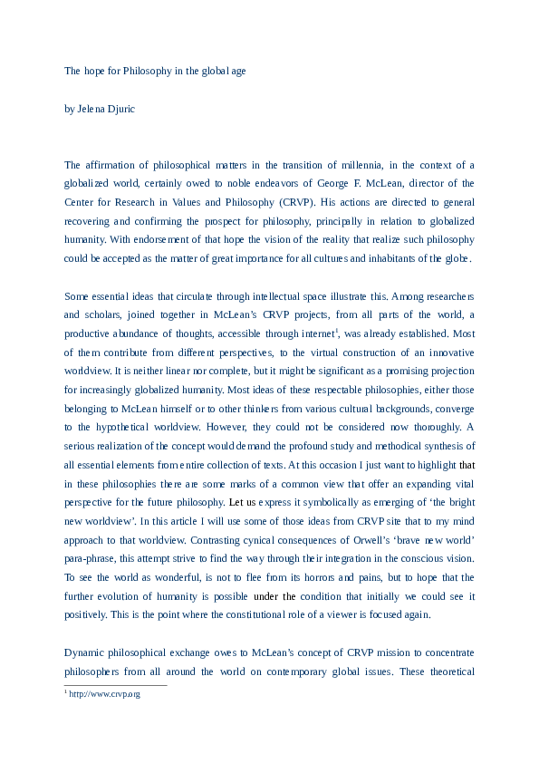 (PDF) The hope for Philosophy in the global age