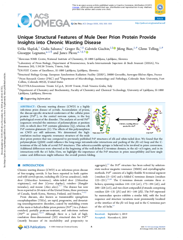 (PDF) Unique Structural Features of Mule Deer Prion Protein Provide ...