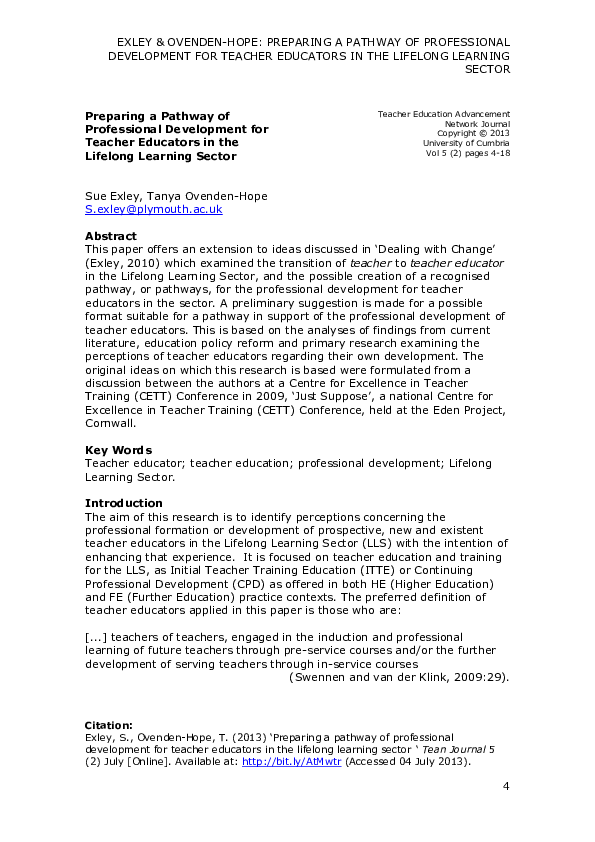 (PDF) Preparing a pathway of professional development for teacher ...