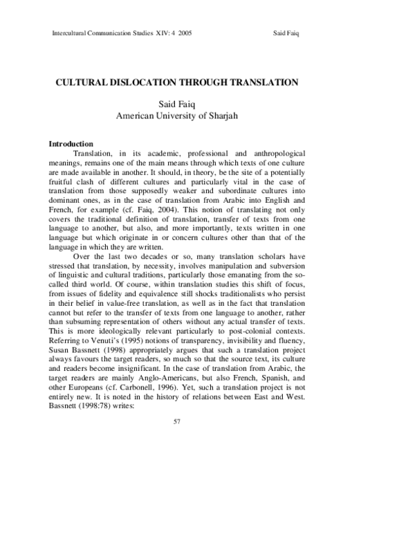 (PDF) Cultural Dislocation Through Translation