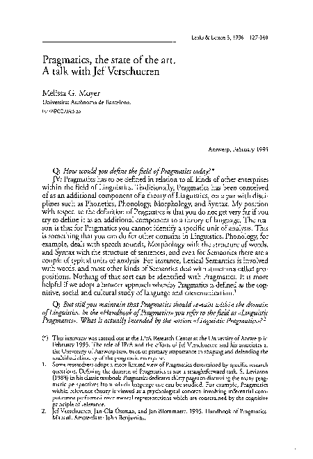 (PDF) Pragmatics, the state of the art. A talk with Jef Verschueren