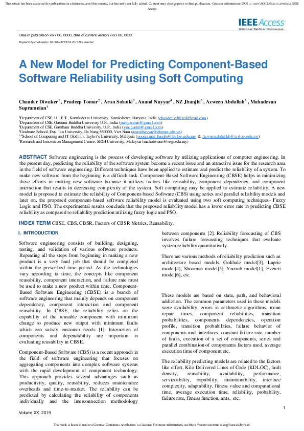 (PDF) A New Model for Predicting Component-Based Software Reliability ...