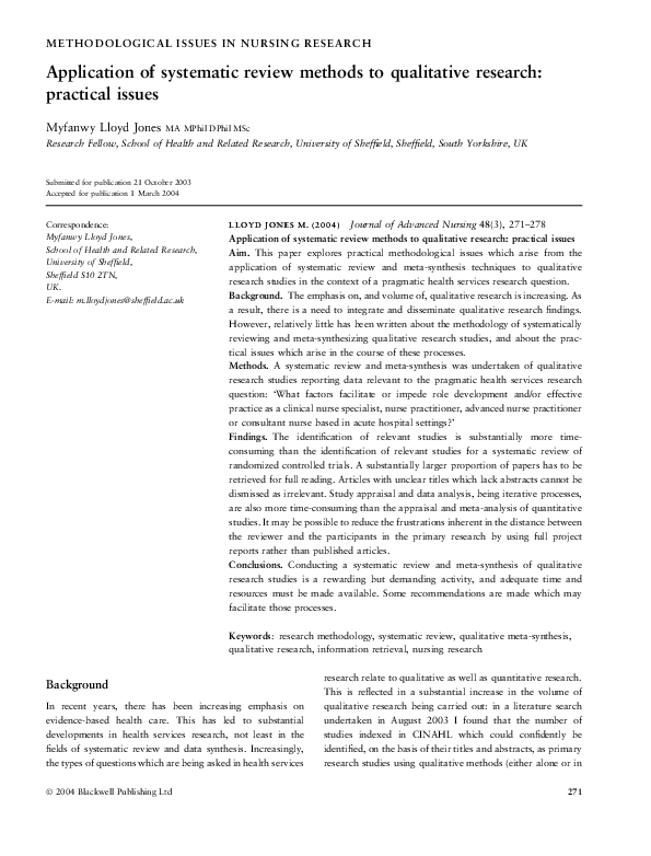 (PDF) Application of systematic review methods to qualitative research ...