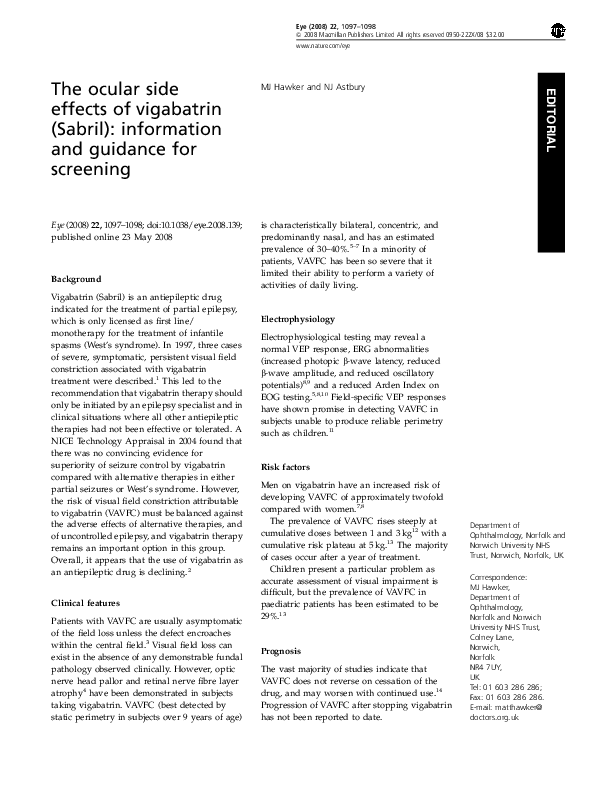 (PDF) The ocular side effects of vigabatrin (Sabril): information and ...